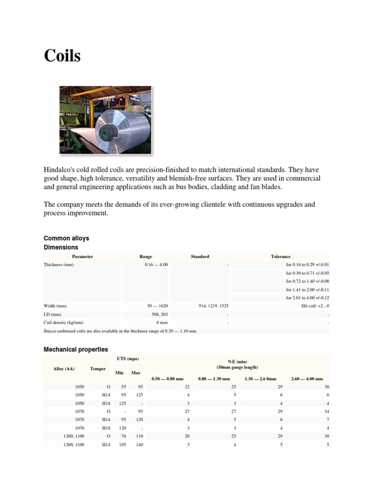 Coils: Common Alloys Dimensions | PDF | Engineering Tolerance | Aluminium