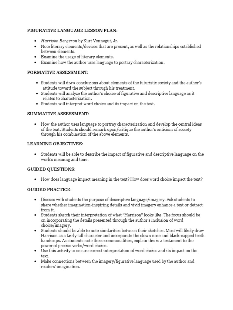 Figurative Language Lesson Plan | PDF