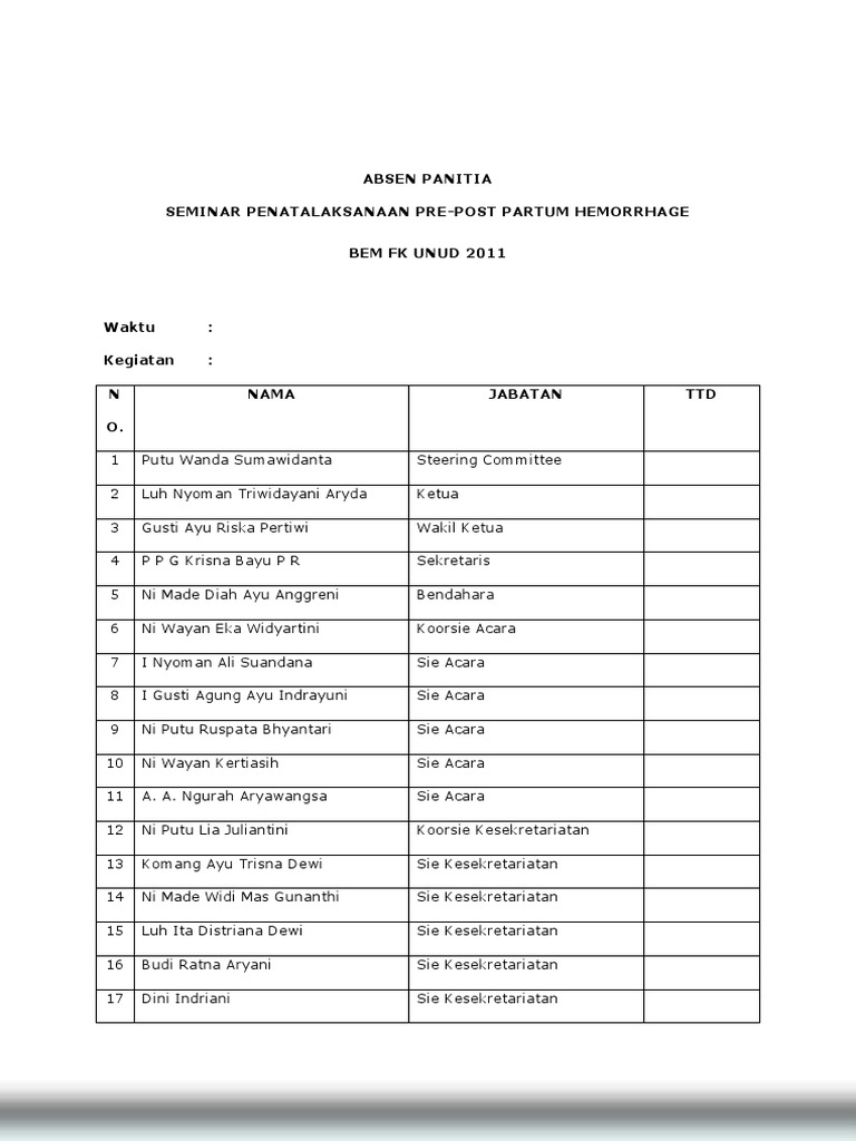 Absen Panitia Seminar Hemorrhage 2011 | PDF | Religion & Spirituality