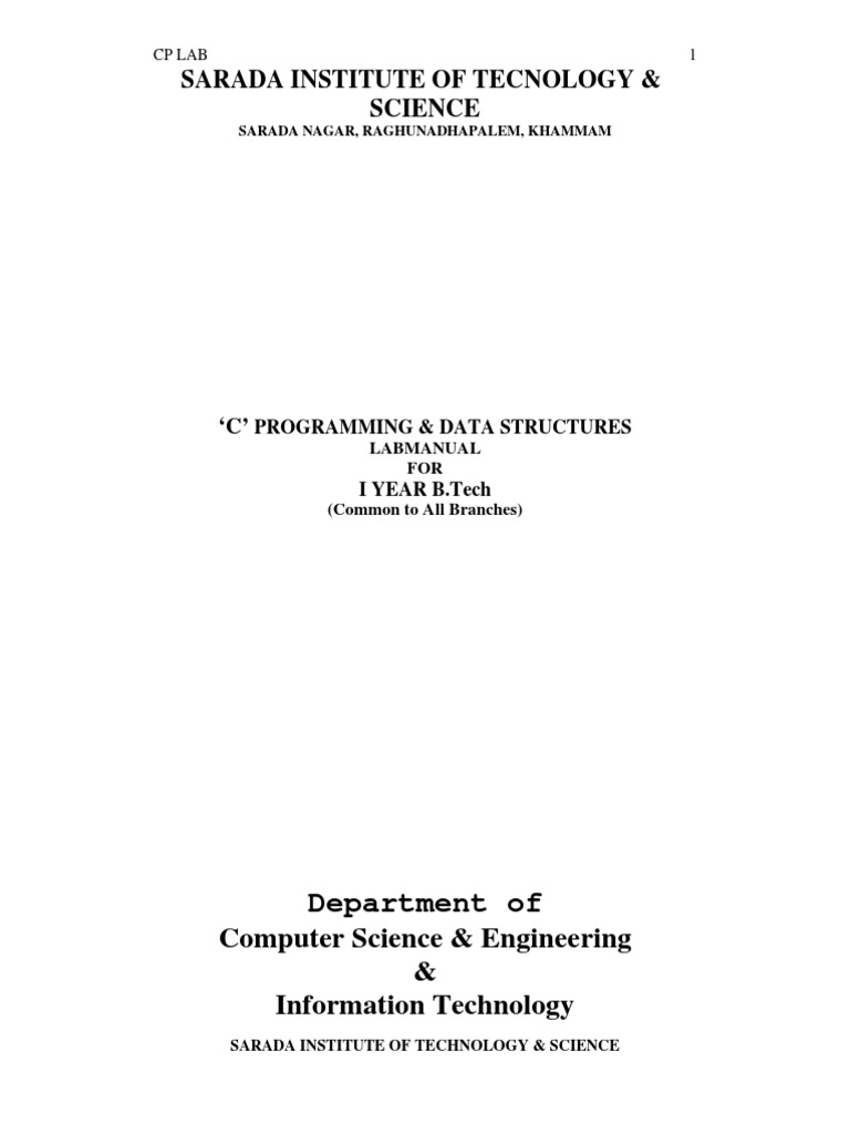 C Programming And Data Strucutres Lab Manual Pdf Matrix Mathematics