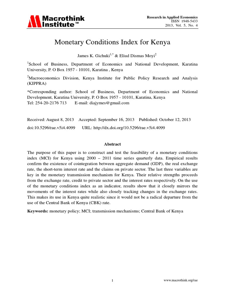 Monetary Conditions Index For Kenya | PDF | Monetary Policy | Central Banks