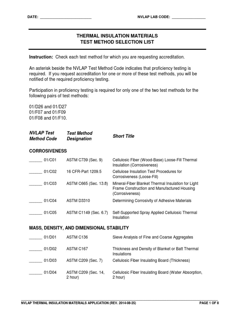 Thermal Insulation Materials Test Method Selection List | PDF ...