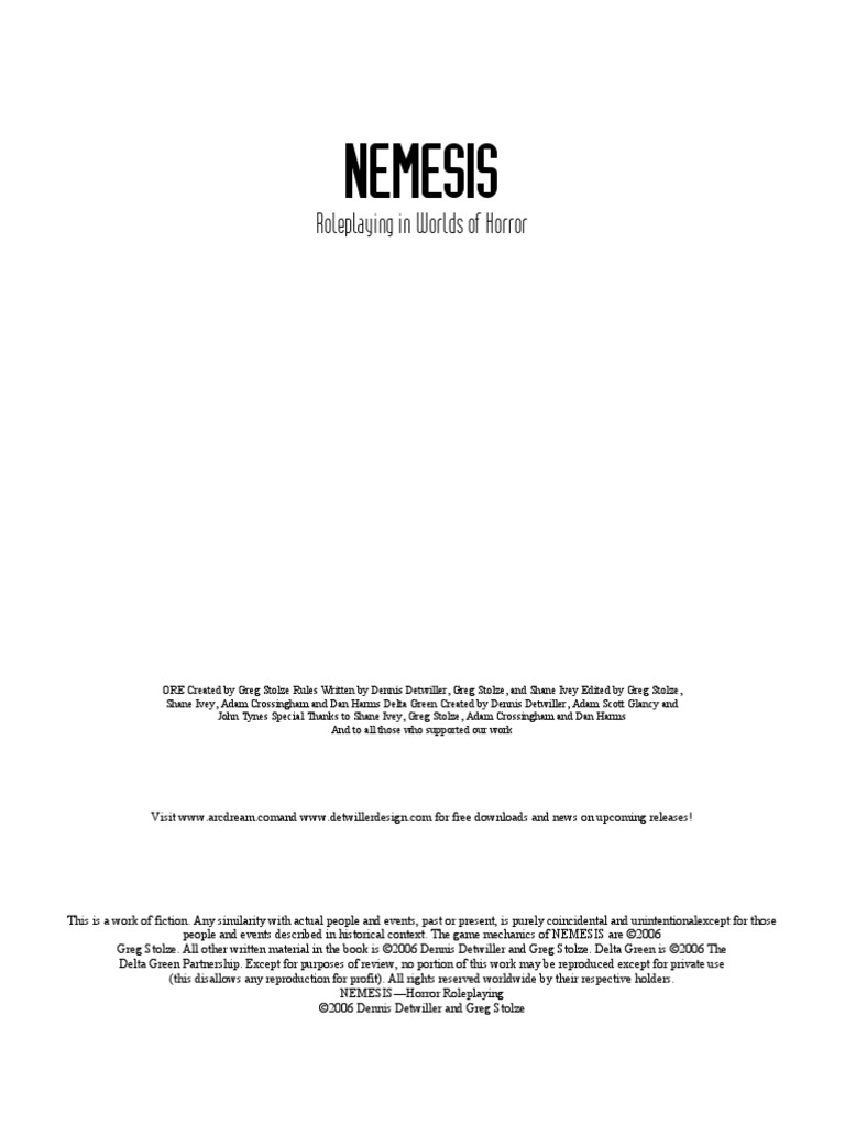 Nemesis: Roleplaying in Worlds of Horror | PDF | Dice | Magic (Paranormal)