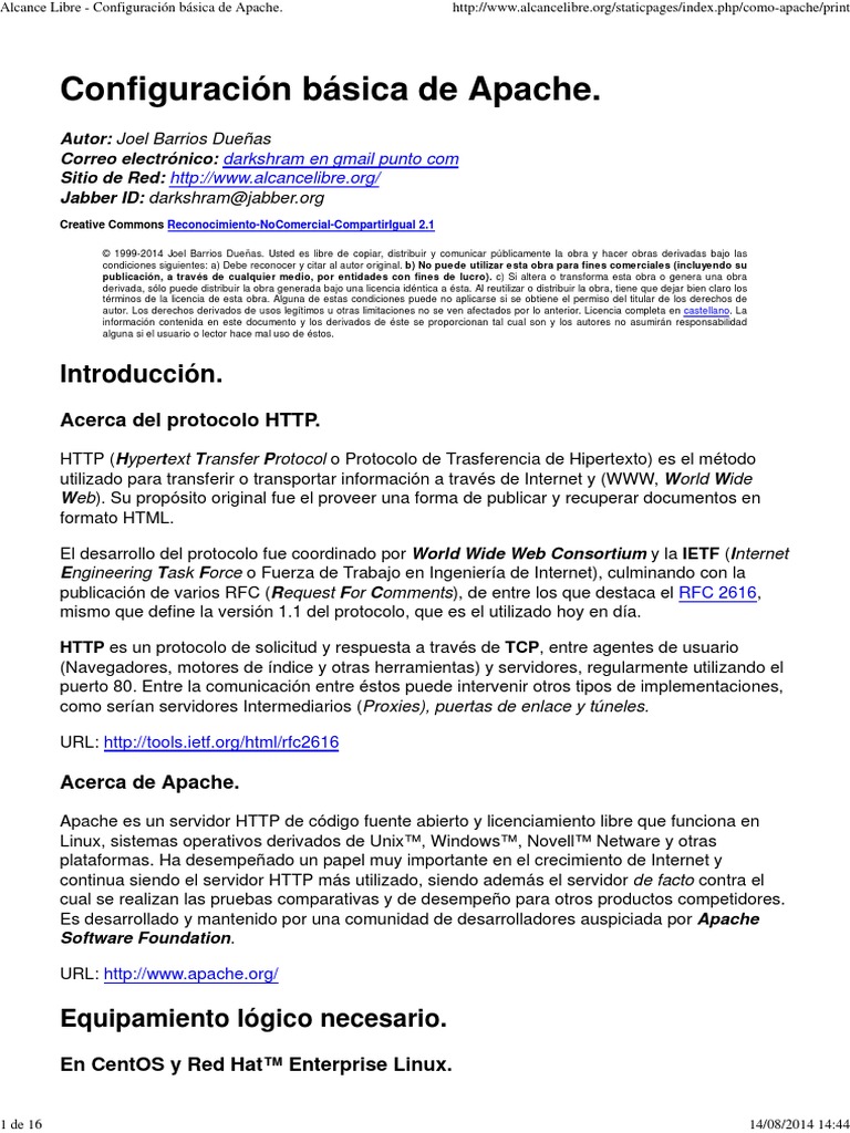 Alcance Libre - Configuración Básica de Apache PDF | PDF | Servidor ...