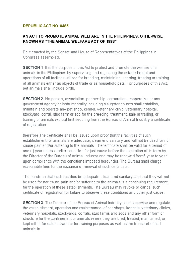 Ra 8485 | PDF | Animal Welfare | Animals And Humans