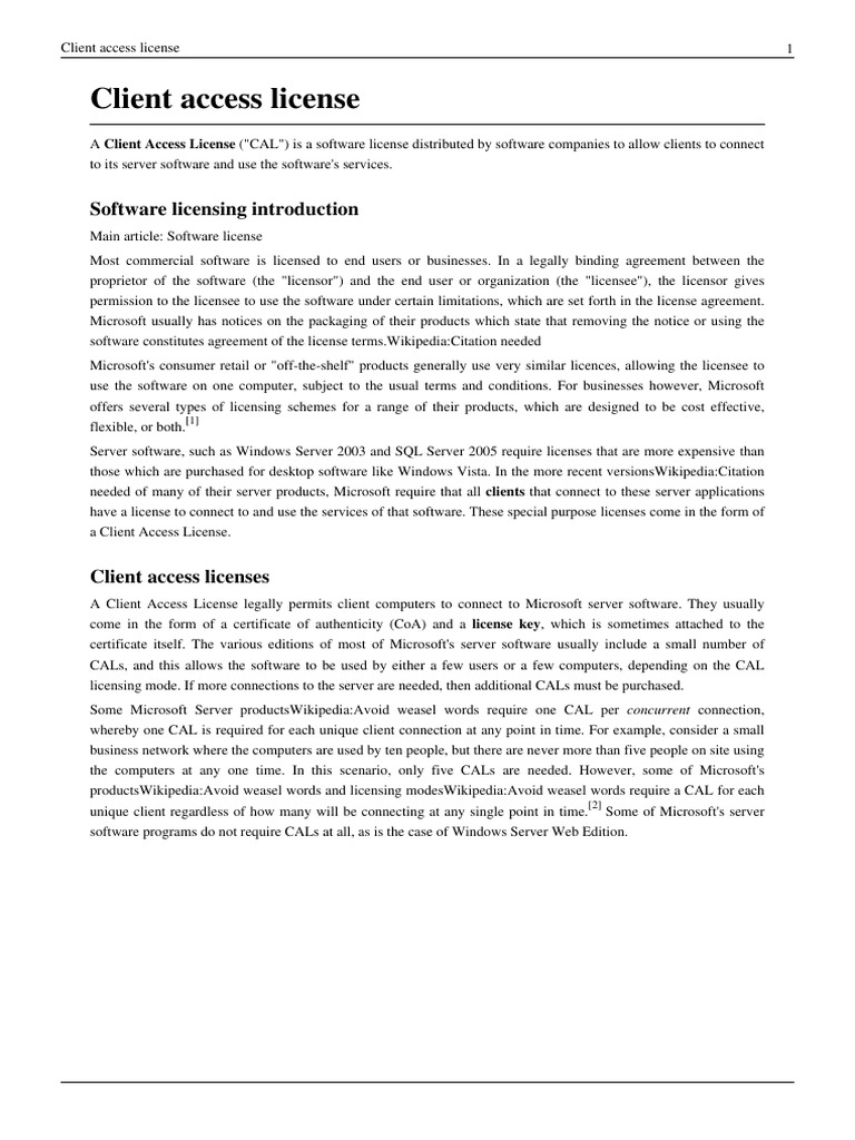 Client Access License | PDF | Microsoft Windows | Computing