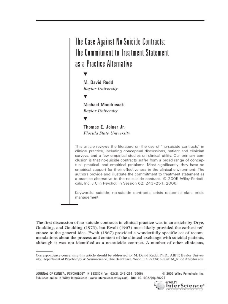 No Suicide Contracts | Clinical Psychology | Psychology & Cognitive Science