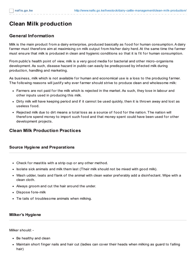 Clean Milk Production in India | PDF | Dairy | Milk
