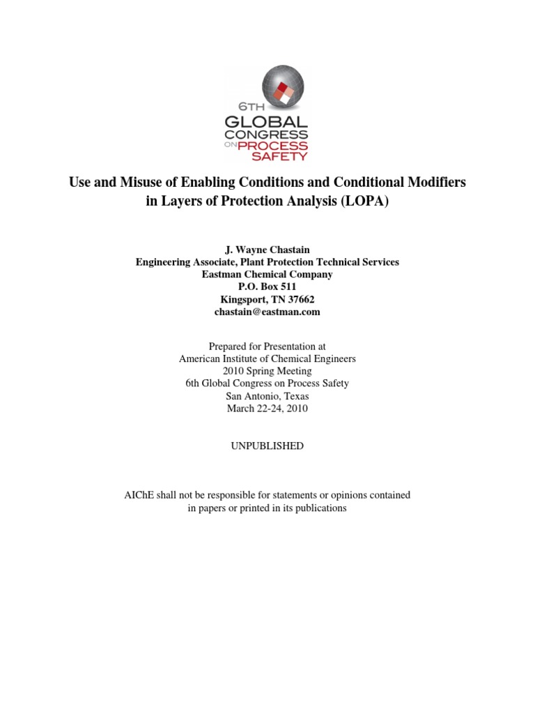 Use and Misuse of Enabling Conditions and Conditional Modifiers in Layers of Protection Analysis ...