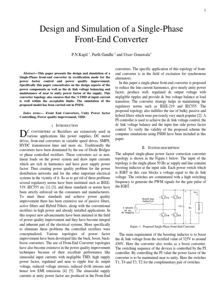 Design and Simulation of A Single Phase Front End Converter | PDF ...