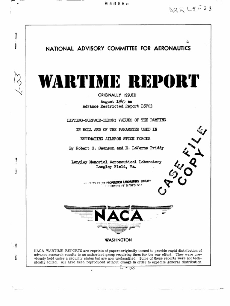 Naca Arr l5f23 | PDF | Lift (Force) | Flight Dynamics (Fixed Wing Aircraft)