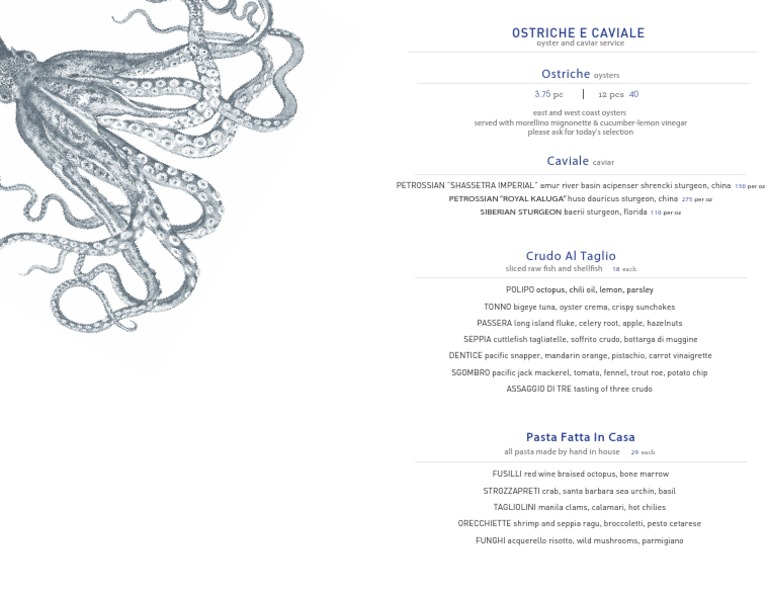 Gourmet Seafood and Pasta Menu | PDF