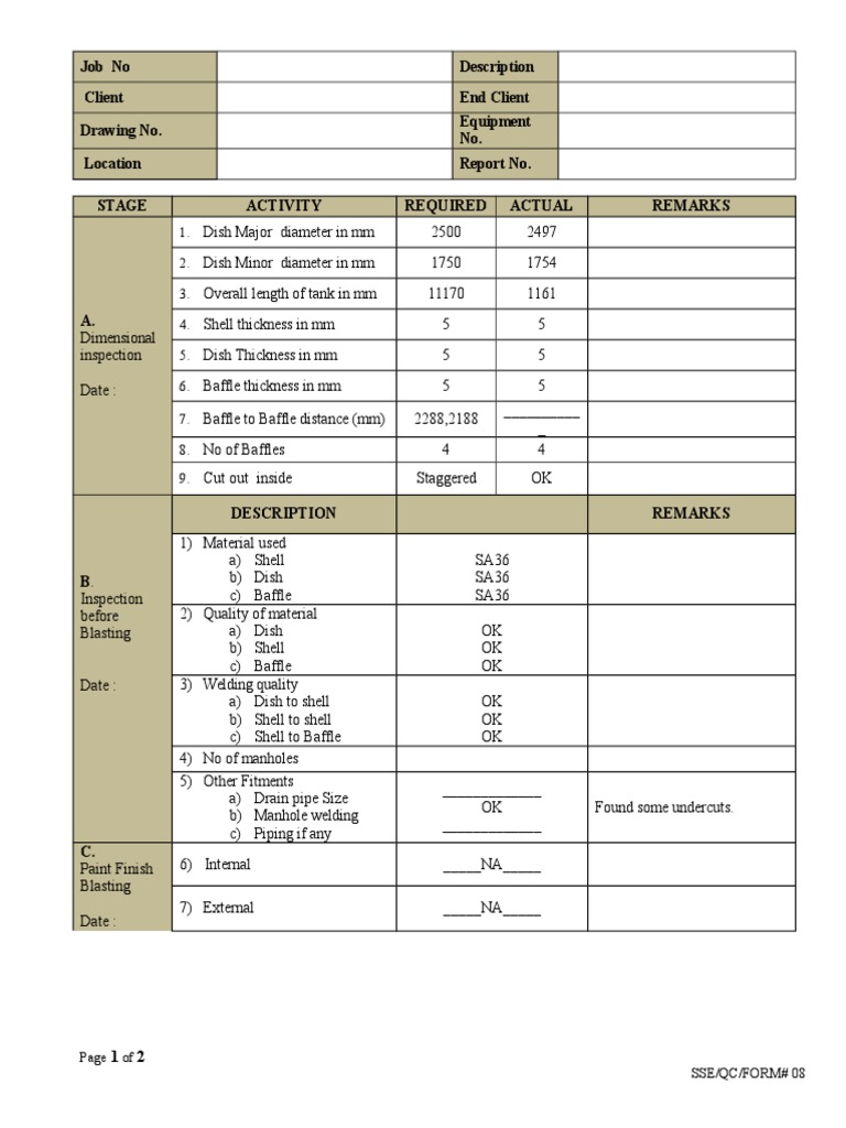 Tank Final Inspection | PDF