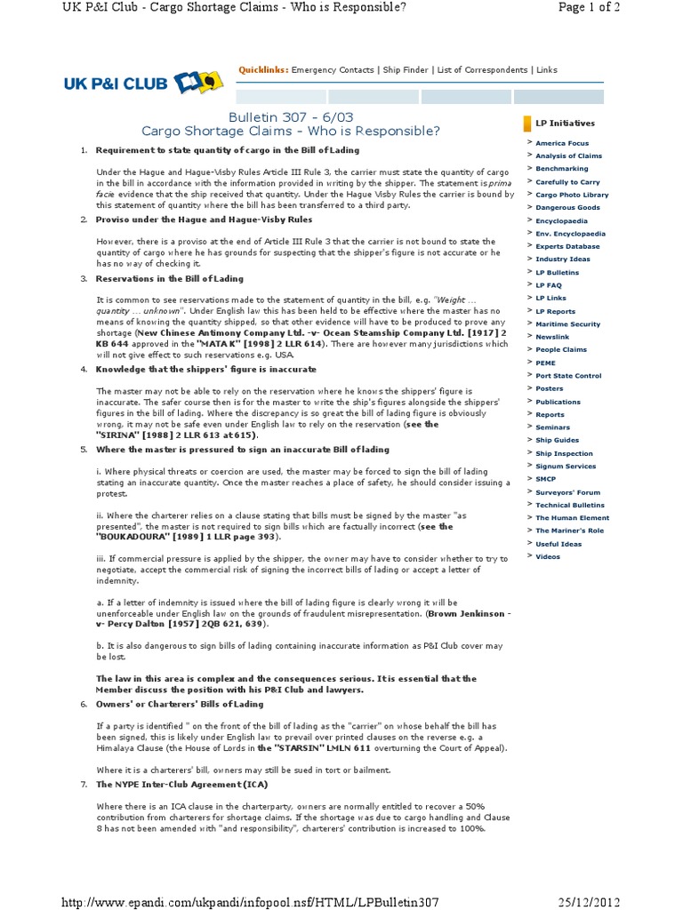Cargo Shortage Claims | PDF | Bill Of Lading | Cargo