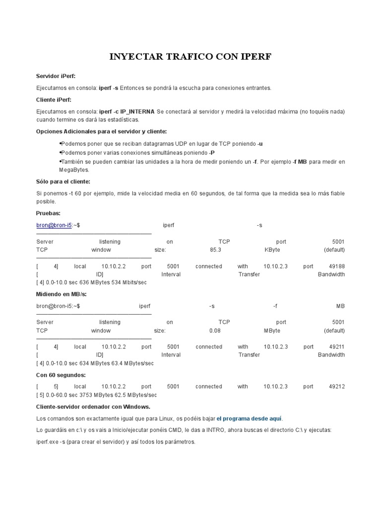 Guía de Uso de iPerf para Medir Velocidad de Red | PDF | Informática