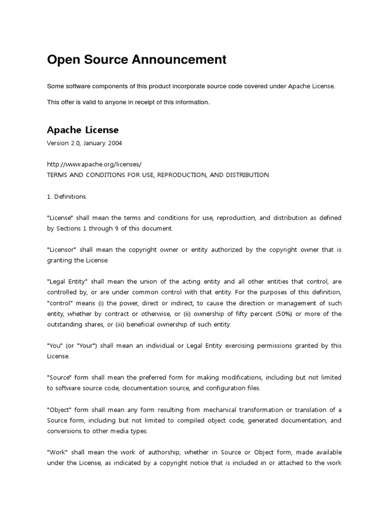 Open Source Announcement: Apache License | PDF | Derivative Work | License