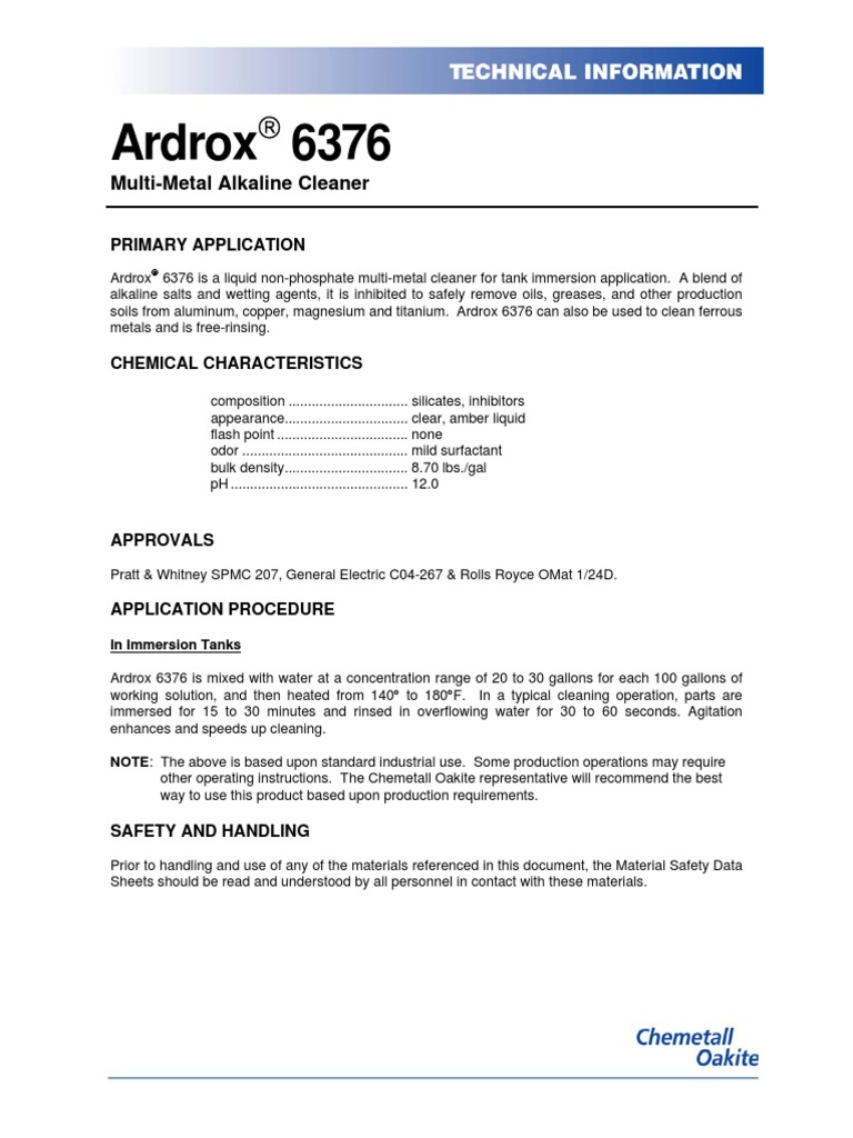 Ardrox 6376 - (Technical Information) . | PDF | Surfactant | Water