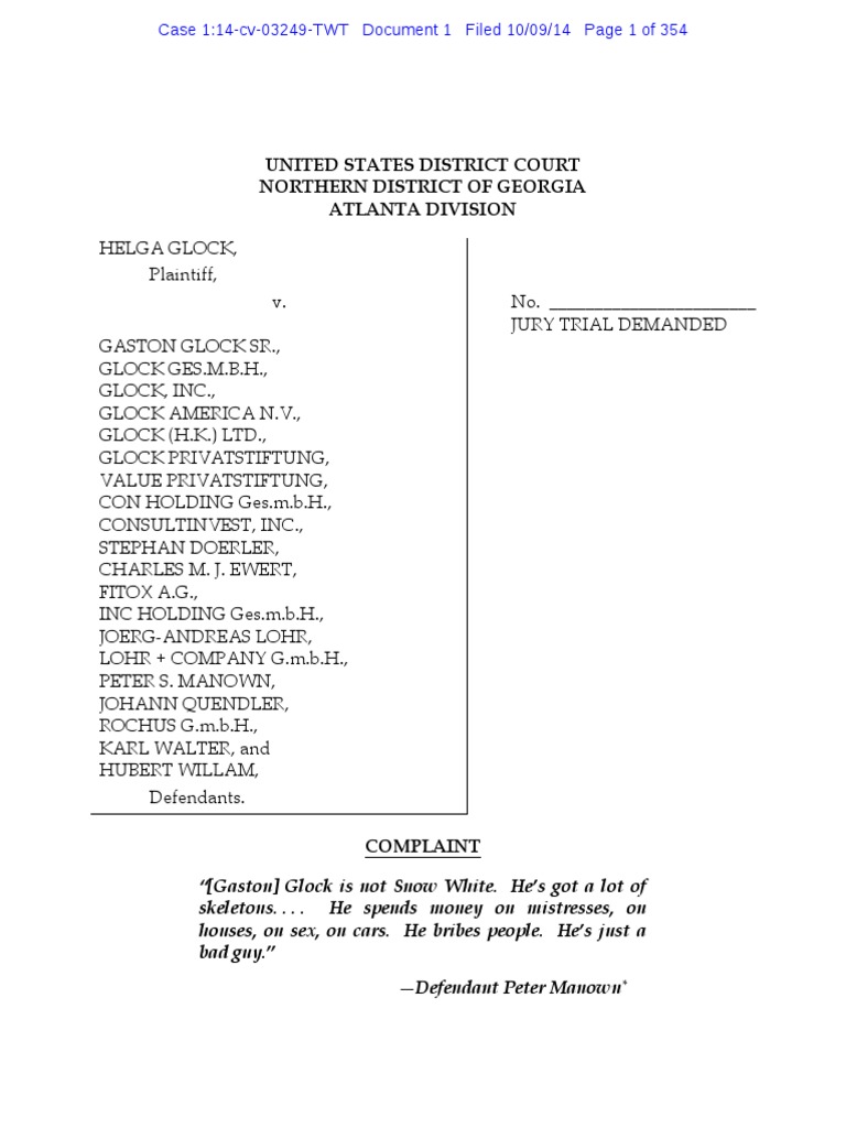 Helga Glock v. Glock Et Al | Download Free PDF | Racketeer Influenced ...
