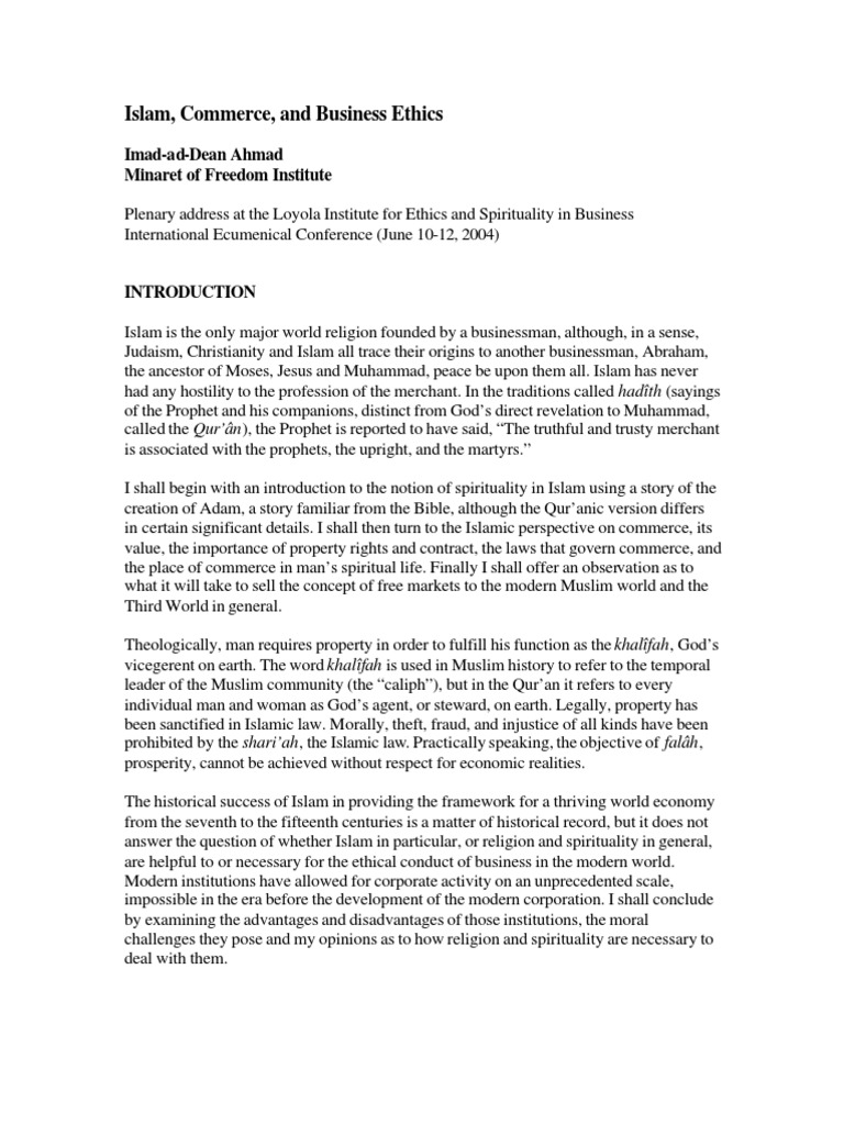 Islam Commerce Business Ethics | PDF