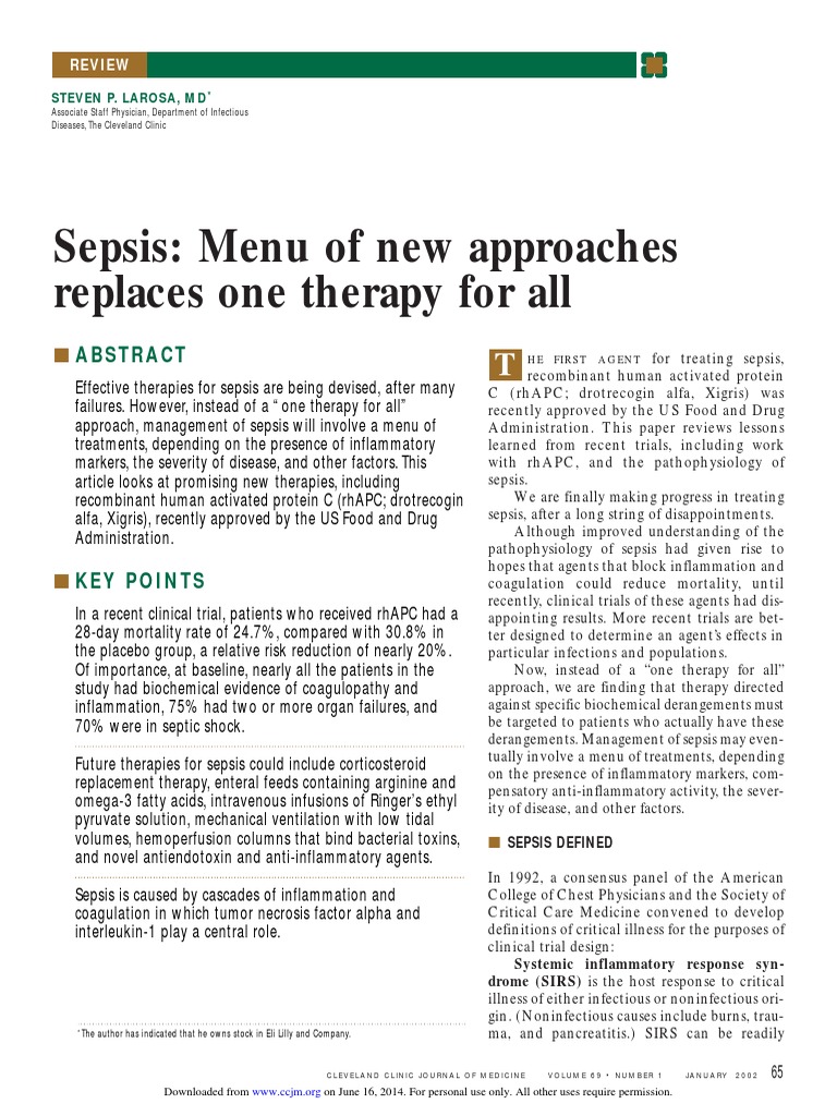 Sepsis: Menu of New Approaches Replaces One Therapy For All: Review ...