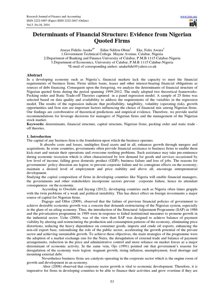 Determinants Of Financial Structure Pdf Capital Structure
