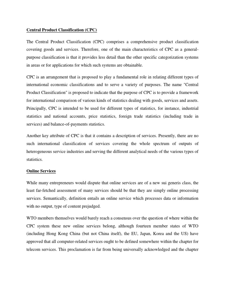 Central Product Classification (CPC) | PDF | World Trade Organization ...
