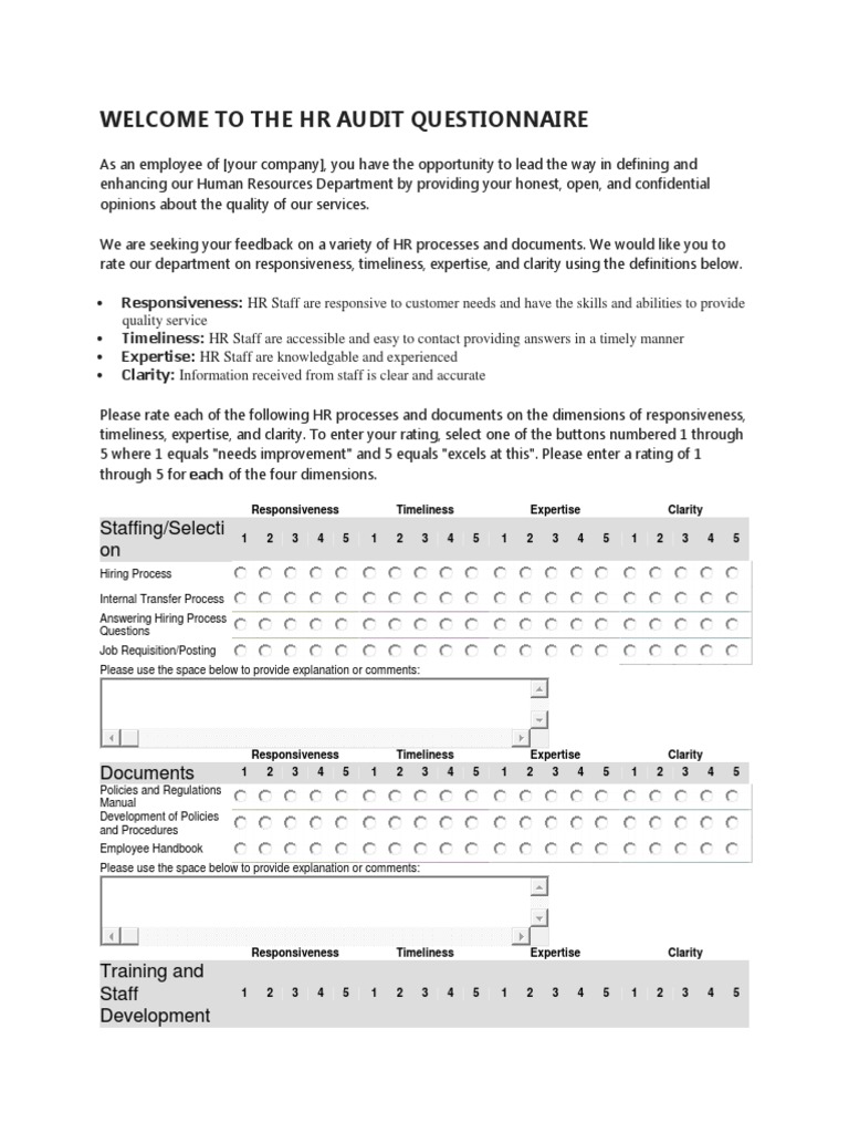 Welcome To The HR Audit Questionnaire | PDF | Employment | Human ...
