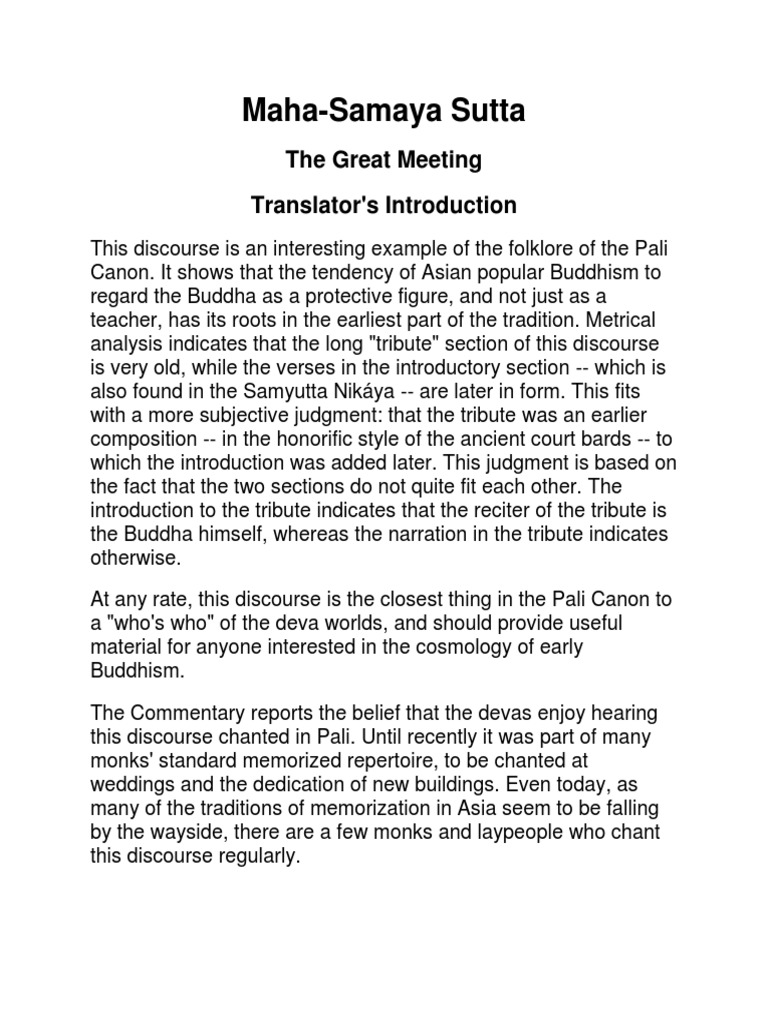 Maha Samaya Sutta | PDF | Sutra | Pali