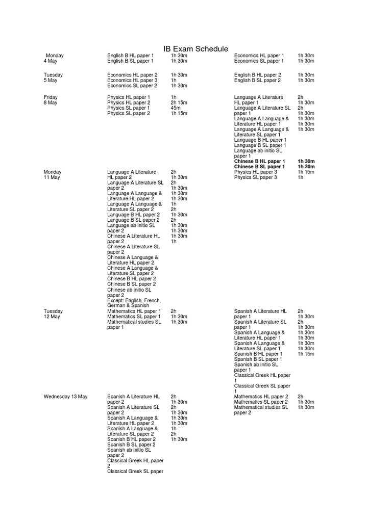 IB Exam Schedule | PDF
