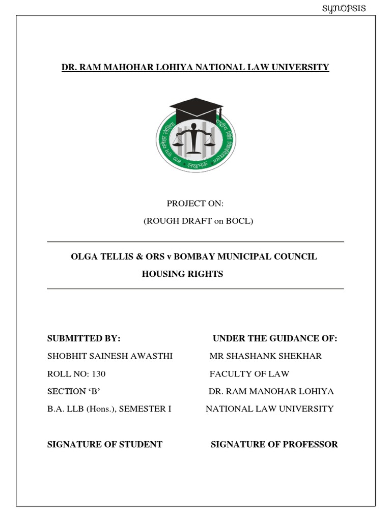 OLGA TELLIS & ORS V BOMBAY MUNICIPAL COUNCIL HOUSING RIGHTS | PDF ...