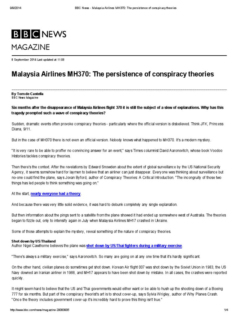 BBC News - Malaysia Airlines MH370 - The Persistence of Conspiracy ...