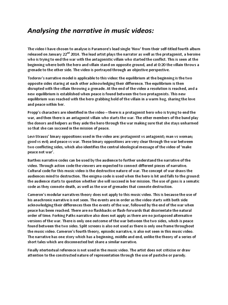 Analysing Narrative in Music Videos | PDF | Hero | Narrative