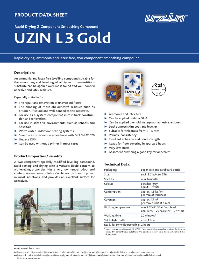 Uzin L 3 Gold: Product Data Sheet | PDF | Adhesive | Flooring