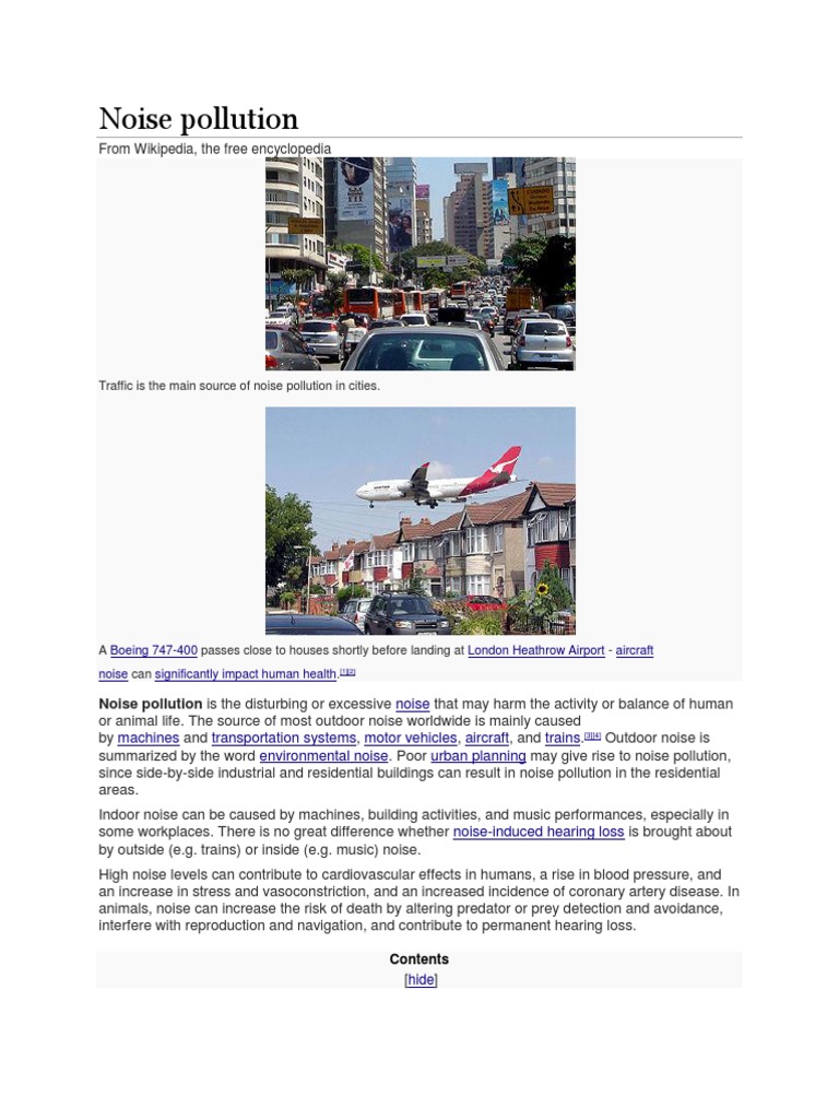 Noise Pollution: From Wikipedia, The Free Encyclopedia | PDF | Sound ...