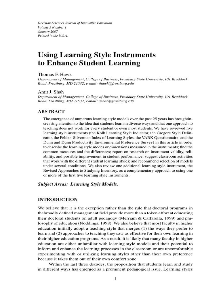Using Learning Style Instruments To Enhance Student Learning | PDF ...