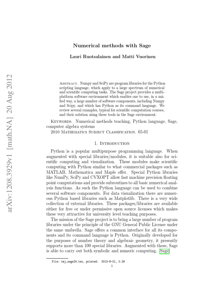 Numerical Method With Sage | PDF | Matrix (Mathematics) | Numerical Analysis