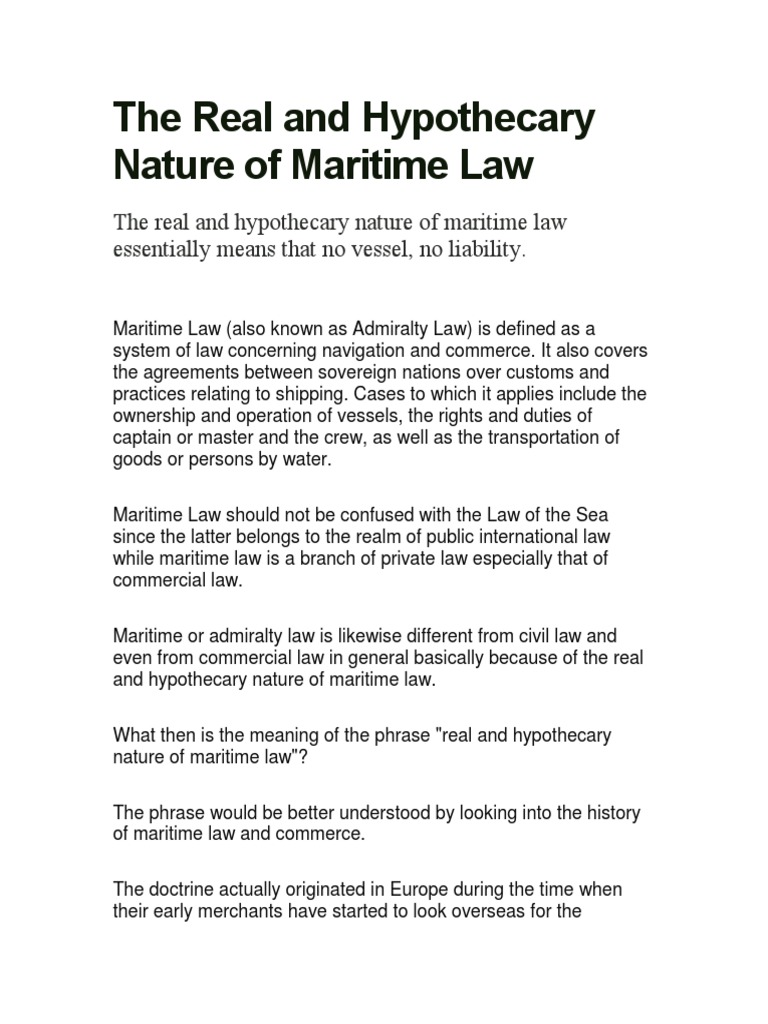 The Real and Hypothecary Nature of Maritime Law | PDF | Admiralty Law ...