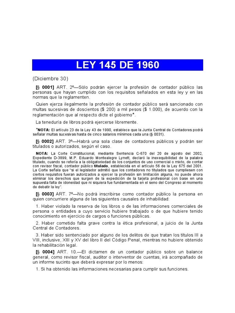 Ley 145 de 1960 PDF | PDF | Contador | Contabilidad