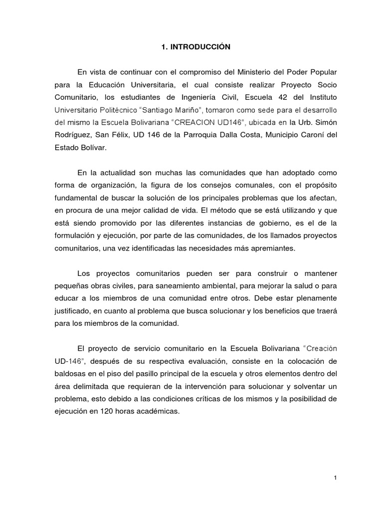 Proyecto de Servicio Comunitario | PDF | Planificación | Ingeniero civil