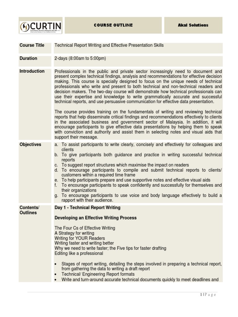 Course Outline - Technical Report Wrting & Effective Presentation ...
