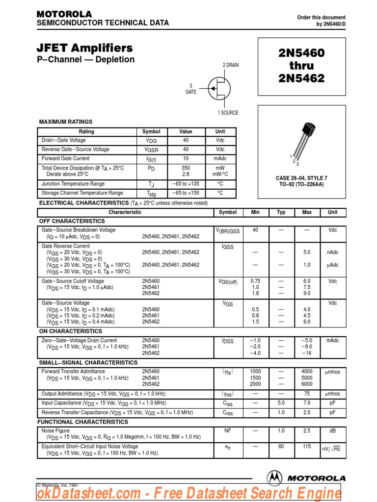 2N5460P-Channel General Purpose JFET | PDF | Field Effect Transistor ... 2N5460P-Channel General Purpose JFET | PDF | Field Effect Transistor ...