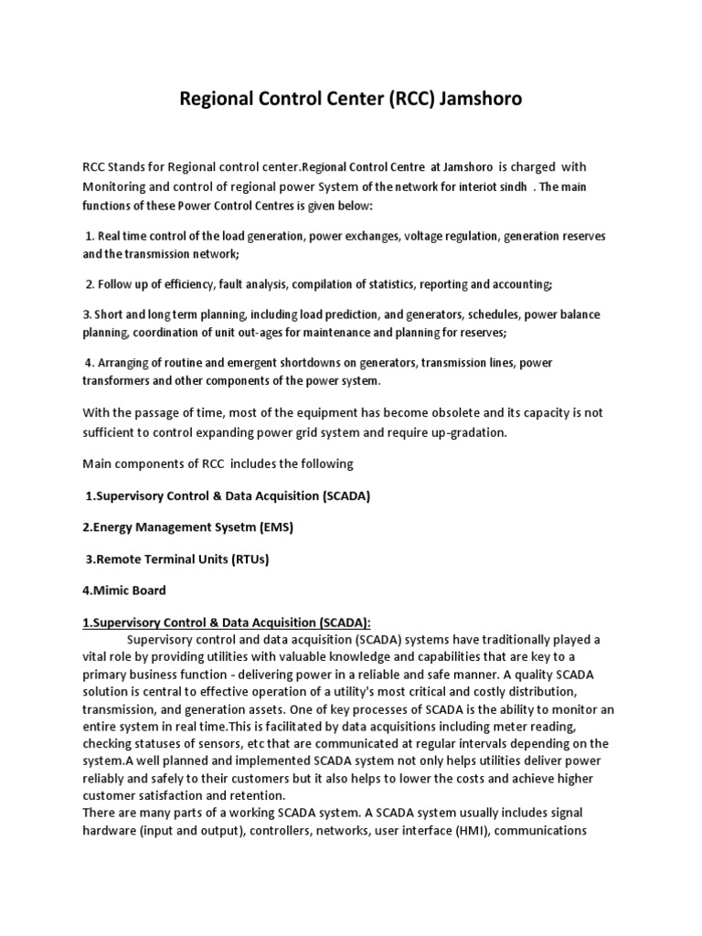 RCC Stands For Regional Control Center | PDF | Scada | Electrical ...