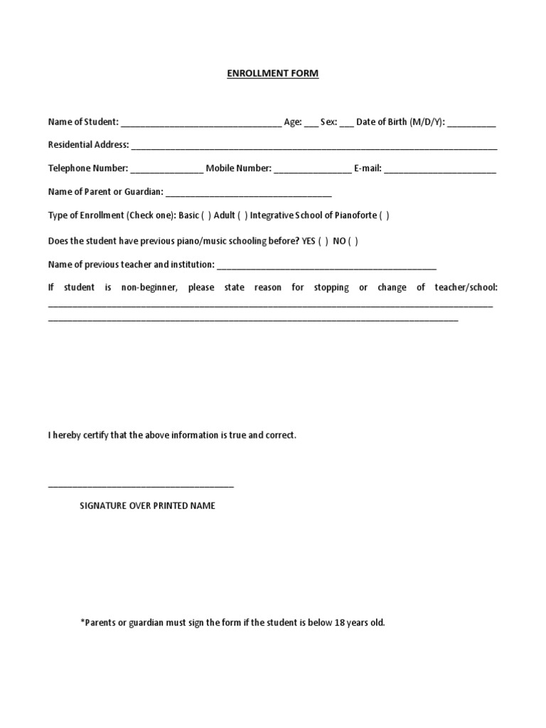Student Enrollment Form Template | PDF | Social Science