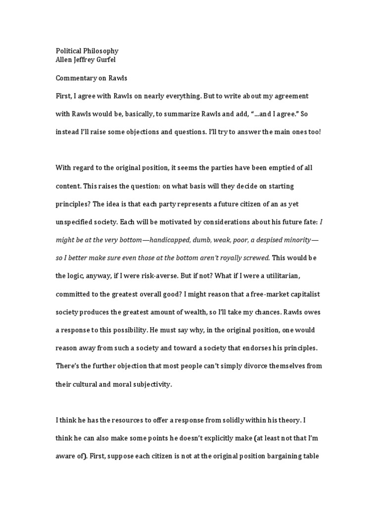 Rawls' Original Position and Difference Principle | PDF | John Rawls ...