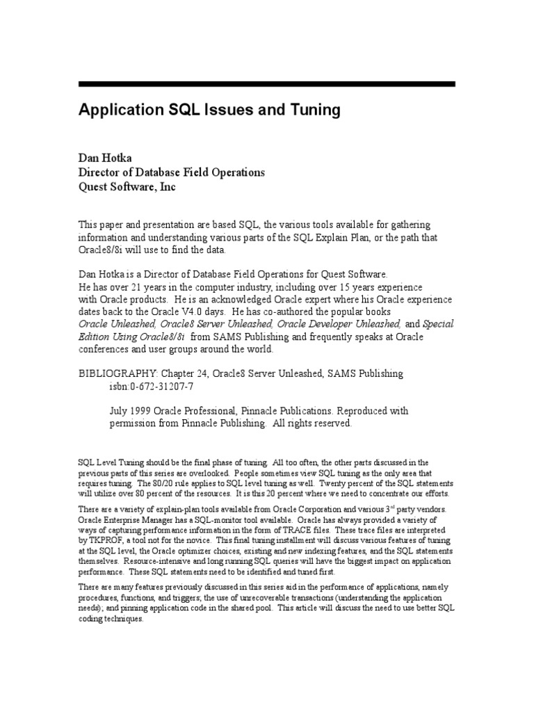 Application Sql Issues And Tuning Pdf Oracle Database Sql