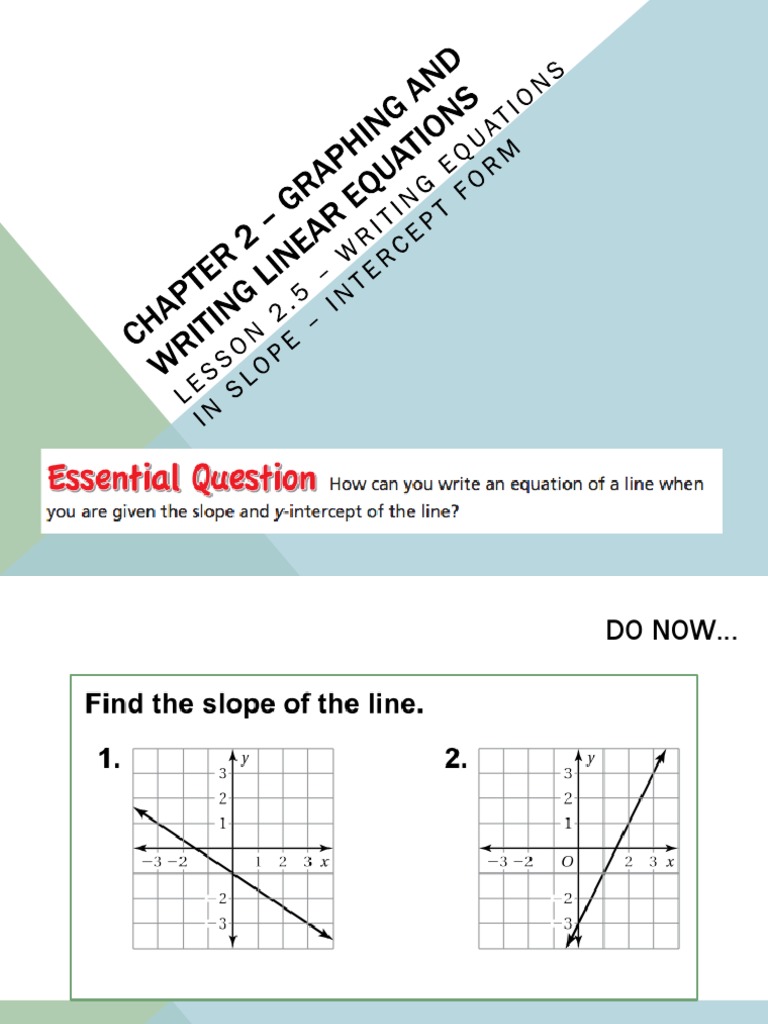 Lesson 2.5 - Writing Equations in Slope-Intercept Form | PDF | Career ...