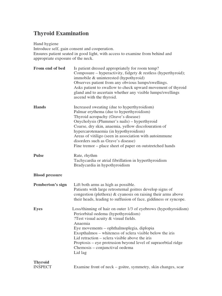 Thyroid Examination Scheme | PDF | Thyroid | Hyperthyroidism