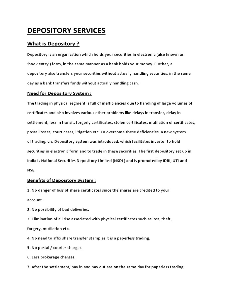 Understanding Depository and Custodial Services | PDF | Securities ...