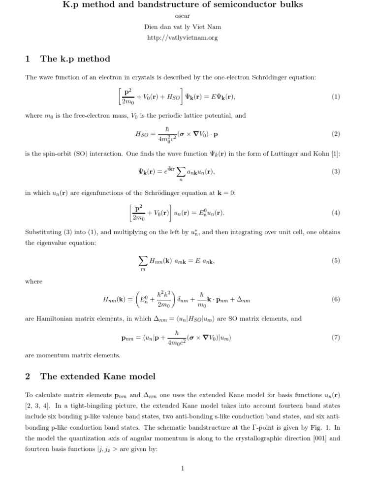 K.p Method and Semiconductor Bandstructure | PDF | Materials Science ...