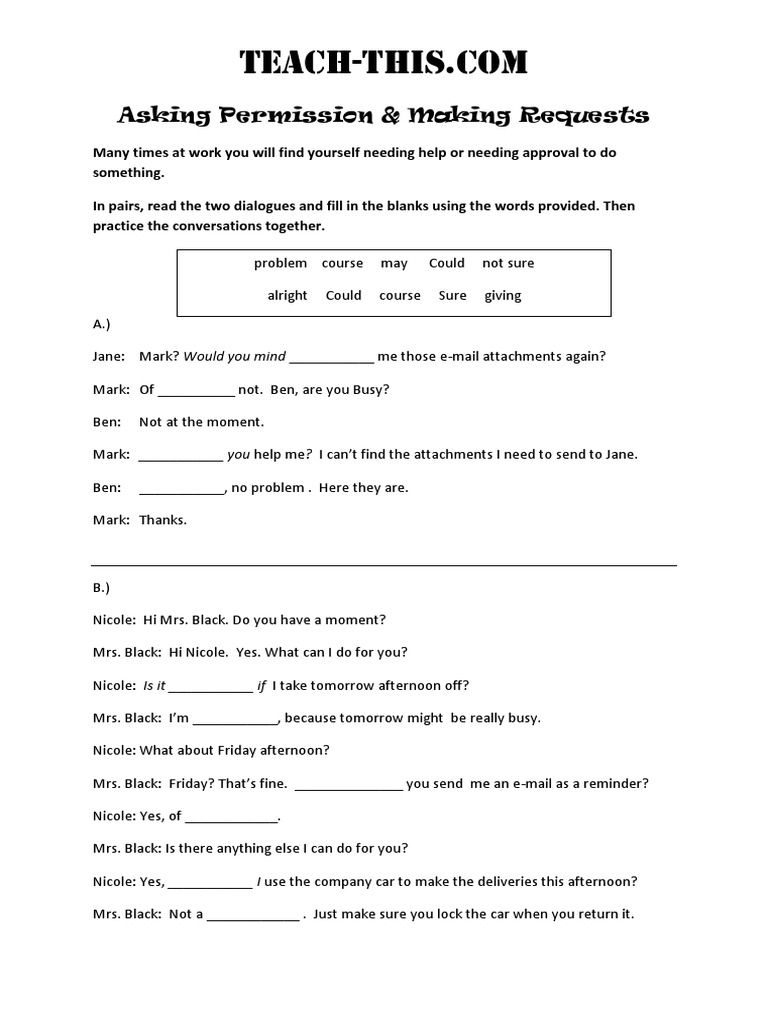 Asking Permission and Making Requests PDF | PDF | Career & Growth ...